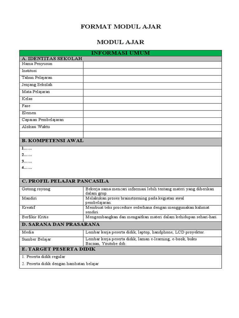 Format Modul Ajar | PDF