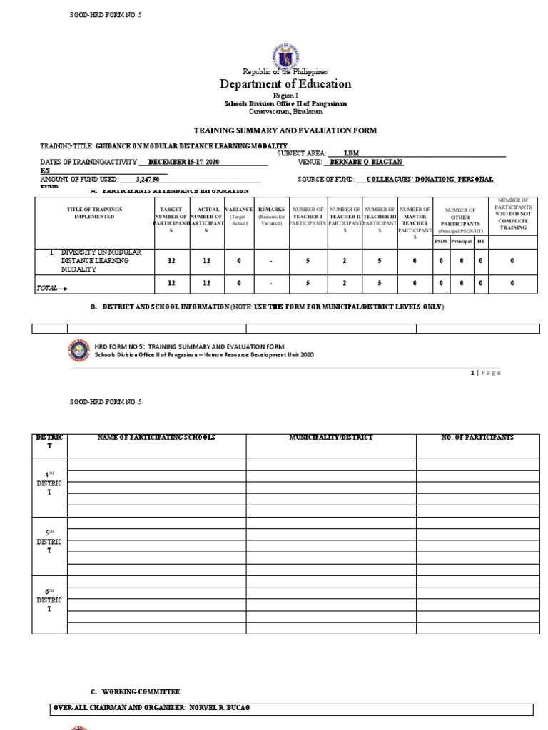3 - 2020 HRD Form No-5 Training Summary and Evaluation Form | PDF ...