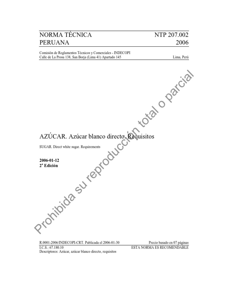 Azucar Norma Tec Peruana | PDF | Azúcar | Dieta y nutrición