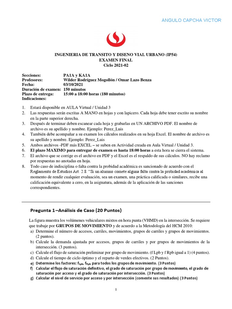 Ing. Transito-Examen Final | PDF | Prueba (evaluación)
