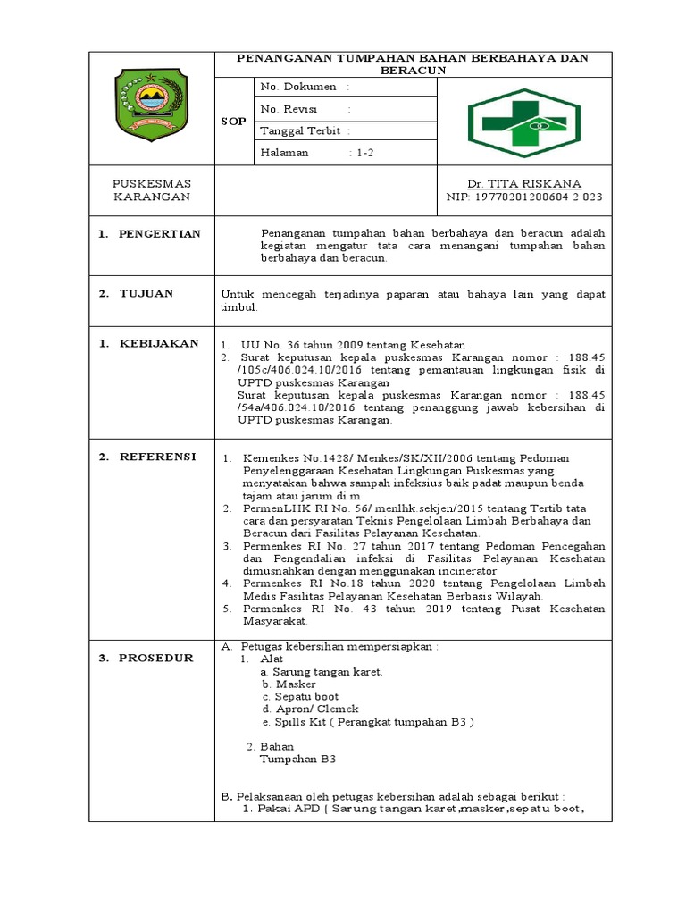 Sop Penanganan Tumpahan b3 | PDF