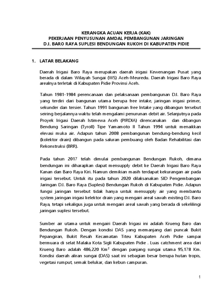 KAK AMDAL Suplesi Baro Raya Ok | PDF