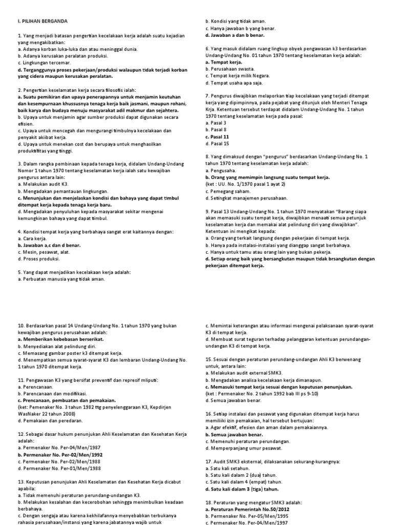 Soal AK3 UMUM BATCH 01 Hotel Serela Merdeka - Bandung (Jawaban) | PDF