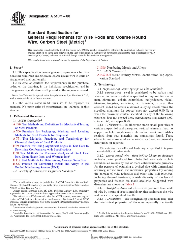 Astm A510 | PDF | Steel | Rolling (Metalworking)