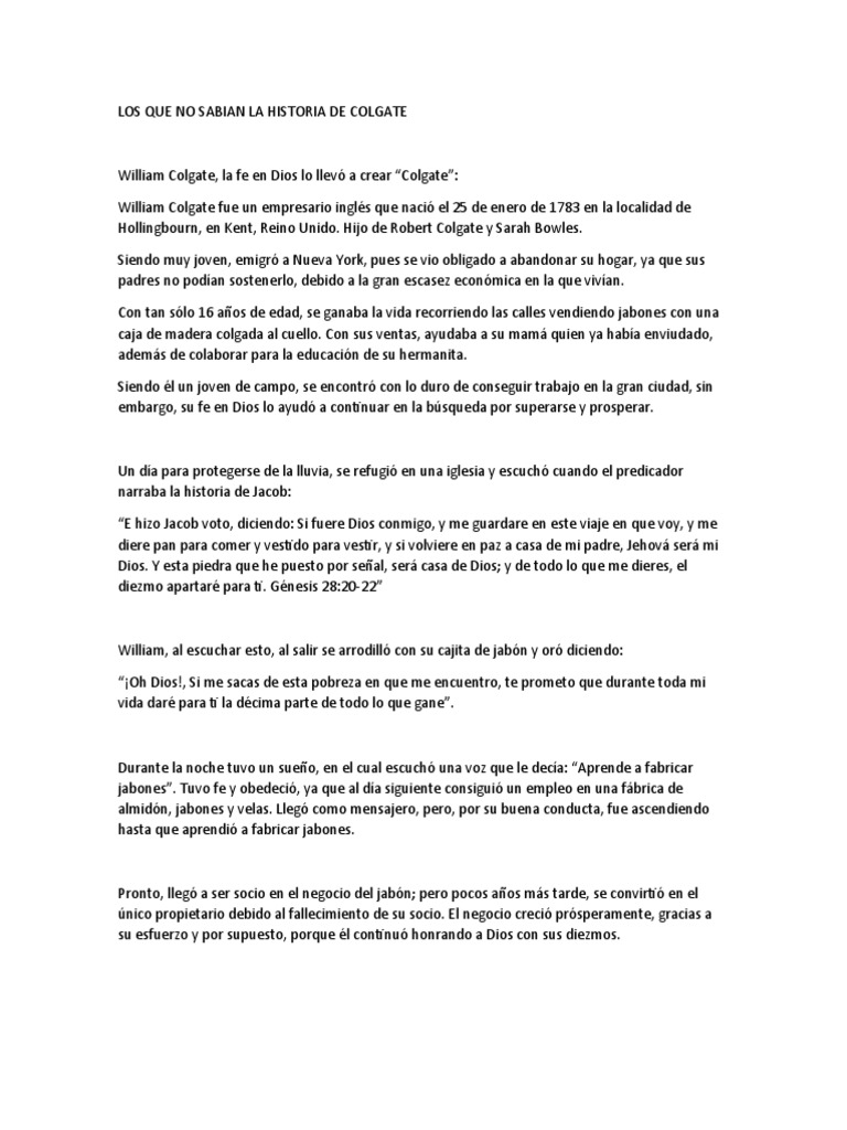 Colgate - Historia | PDF | Cocina, comidas y vino | Derecho