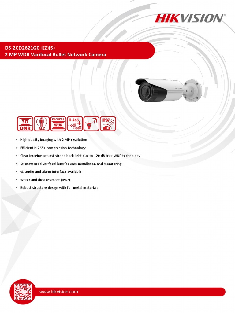 DS-2CD2621G0-I (Z) (S) 2 MP WDR Varifocal Bullet Network Camera | PDF | Camera Lens | Infrared