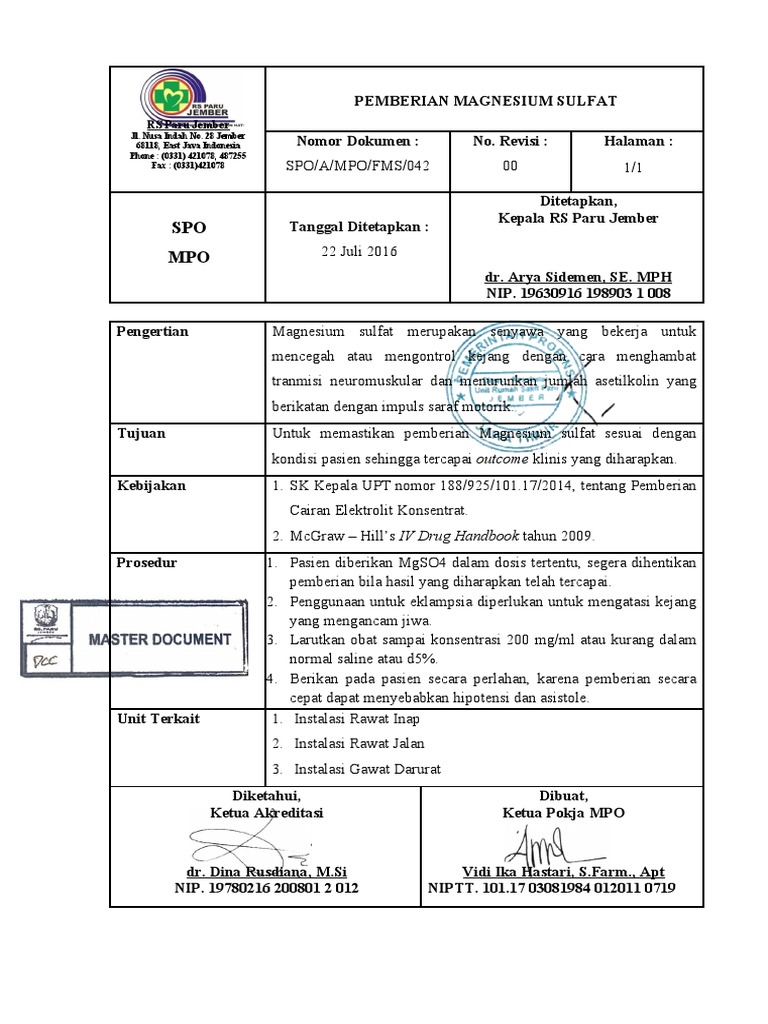 Spo 042 Pemberian Mgso4 Scan | PDF