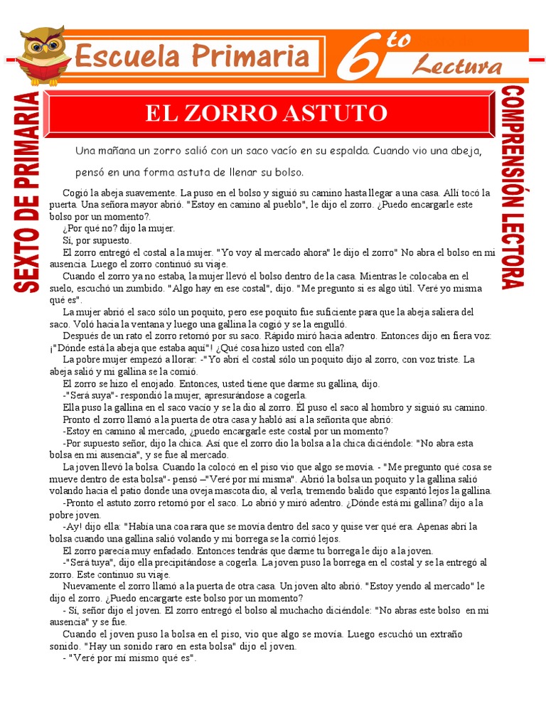 El Zorro Astuto para Sexto Grado de Primaria | PDF