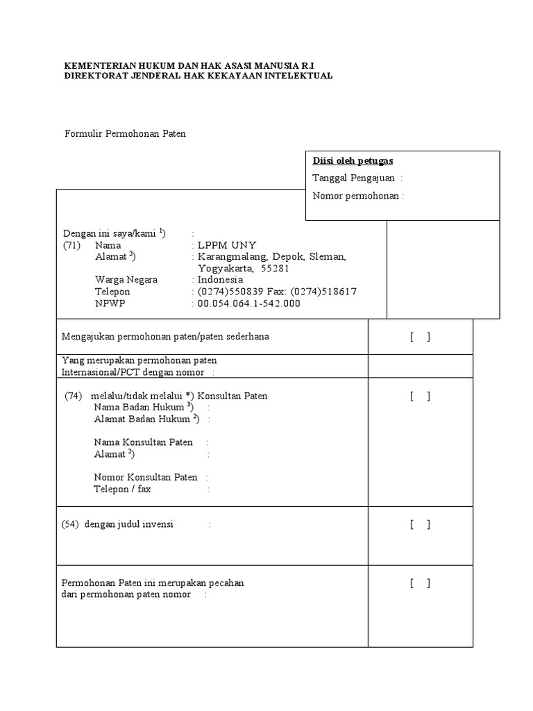 Permohonan Paten Sederhana UNY | PDF