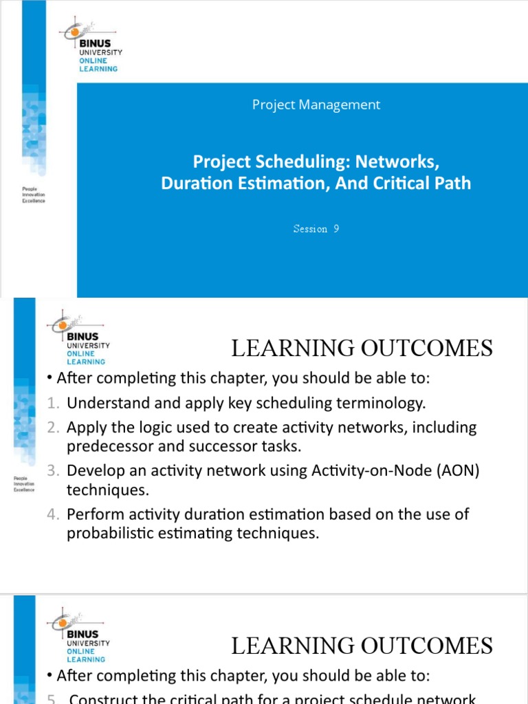 PPT09 - Project Scheduling Networks, Duration Estimation, and Critical Path | Download Free PDF ...