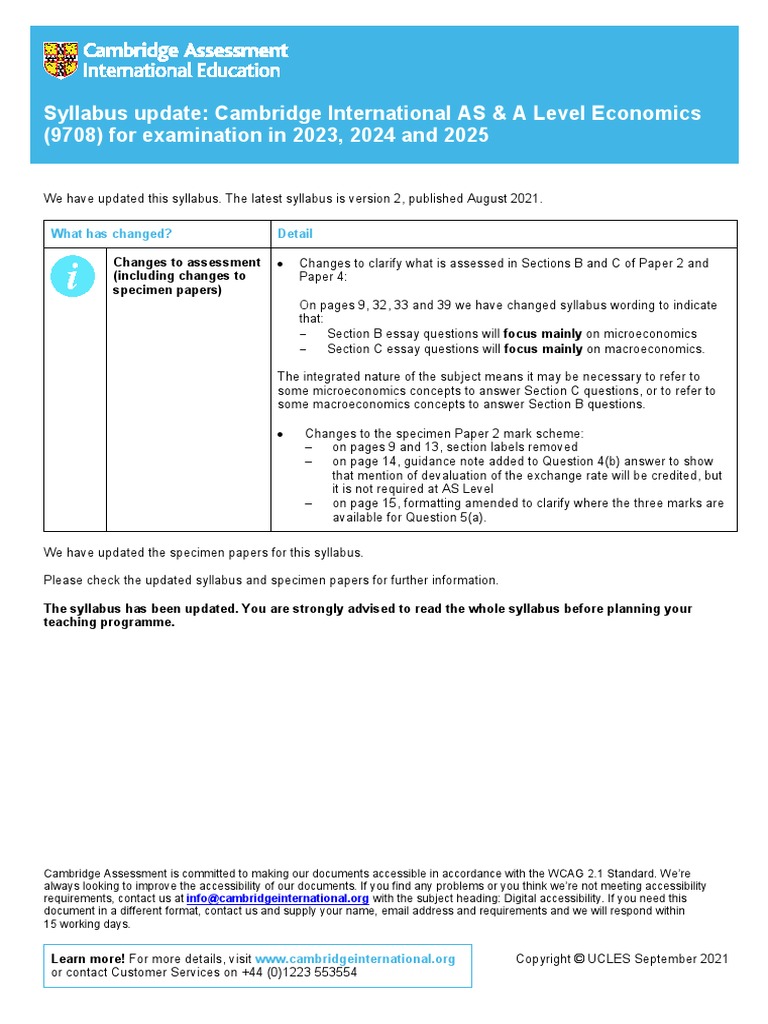 Syllabus Update: Cambridge International AS & A Level Economics (9708 ...