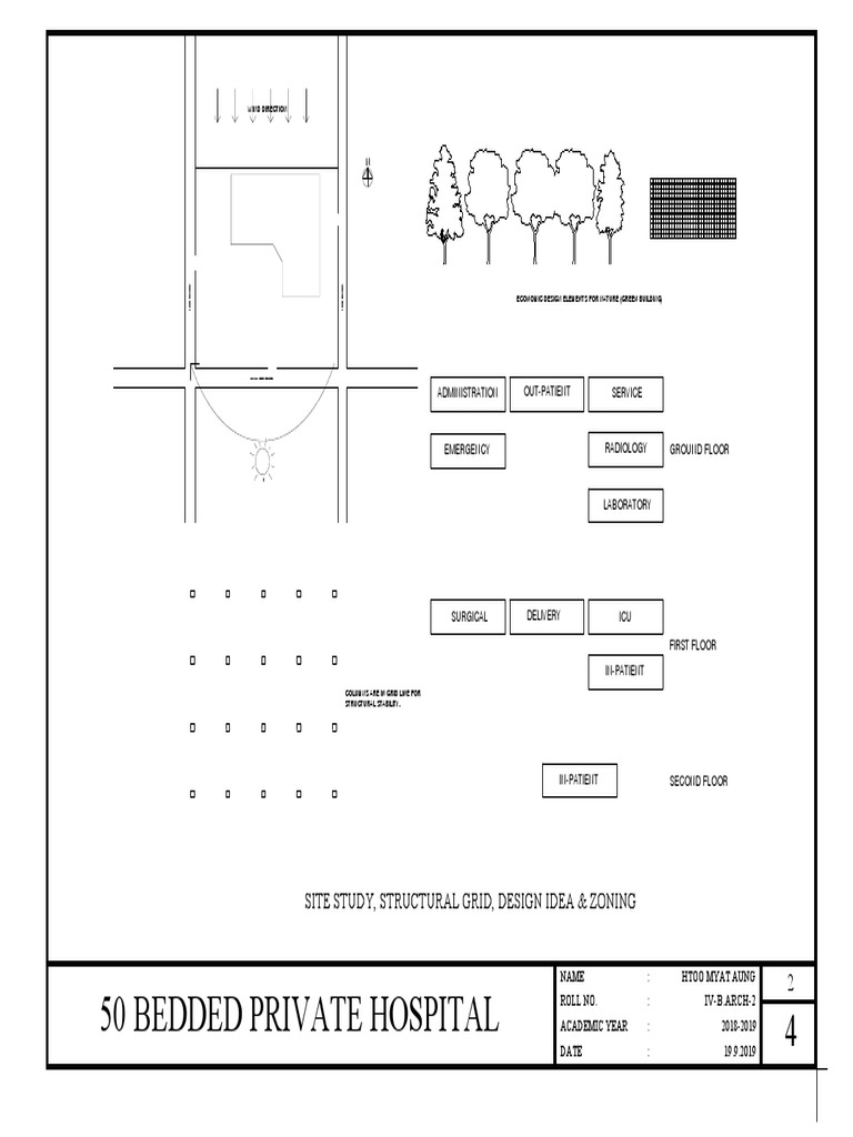 50 Bedded Private Hospital: Site Study, Structural Grid, Design Idea ...