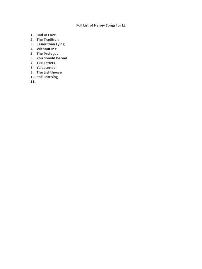 Complete Halsey Song List | PDF | Poetry