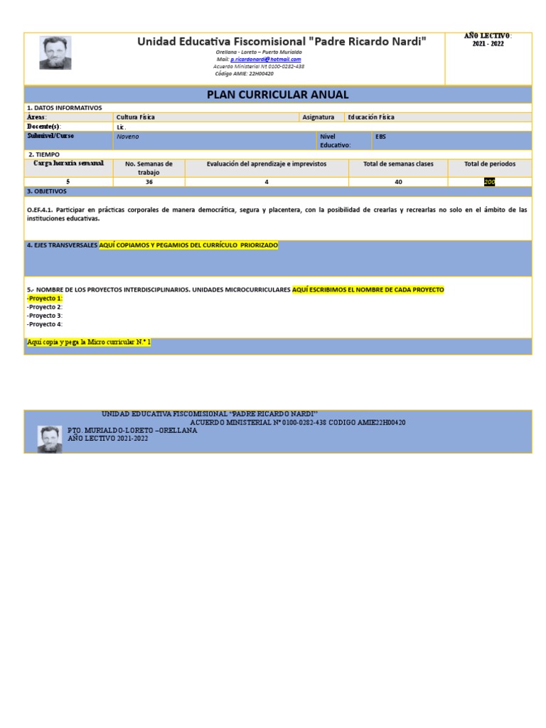 Formato Pca PRN 2021 2022 | PDF | Conocimiento | Plan de estudios
