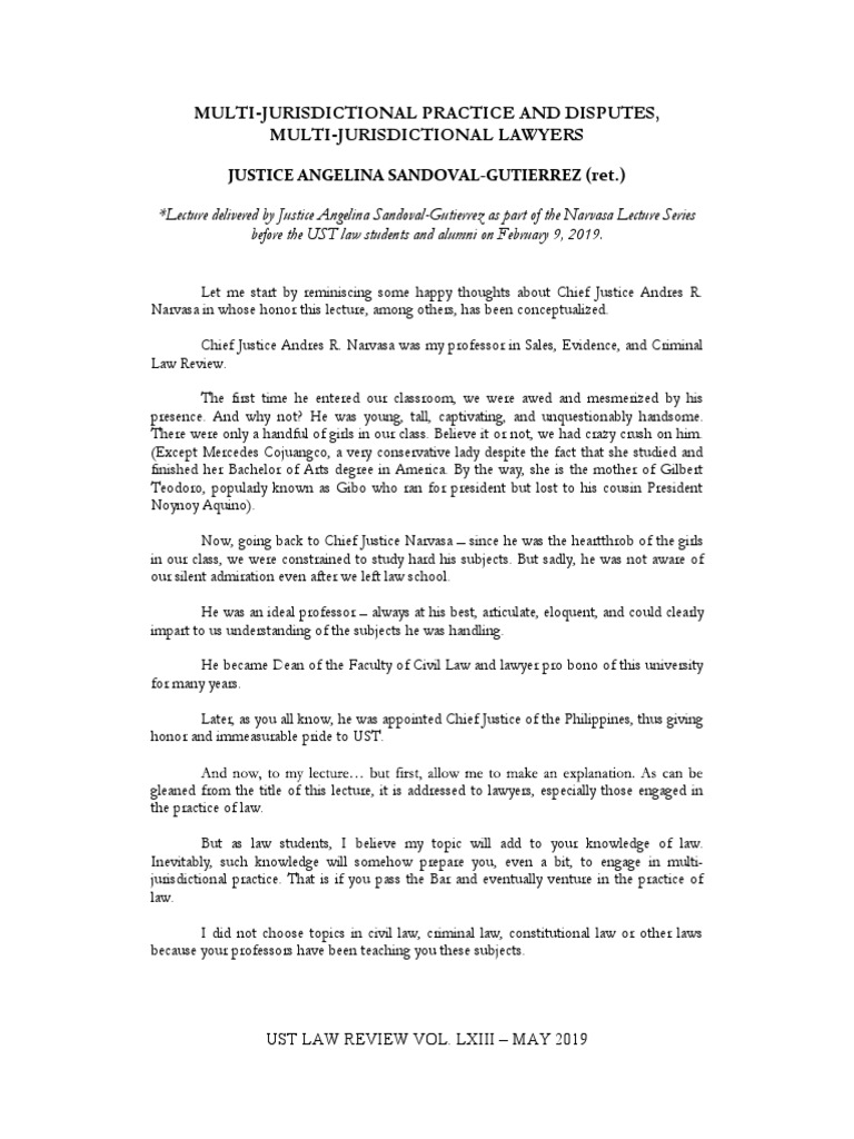 Multi-Jurisdictional Practice and Disputes - Justice Sandoval ...