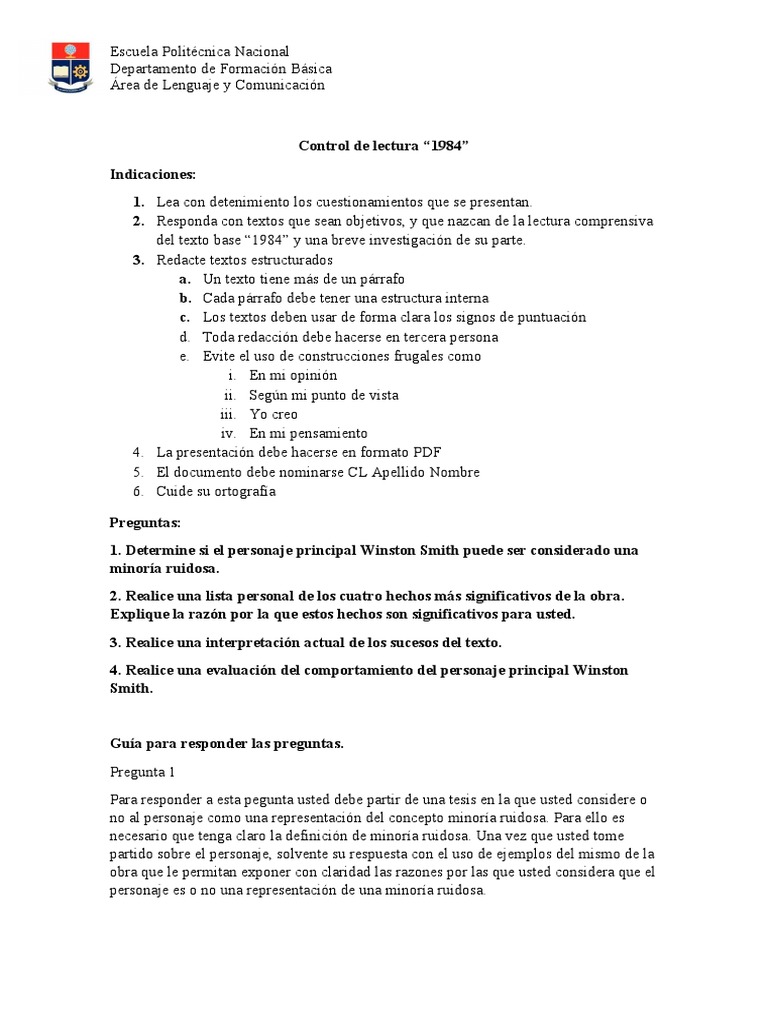 Control de Lectura "1984" | PDF | Comunicación | Cognición