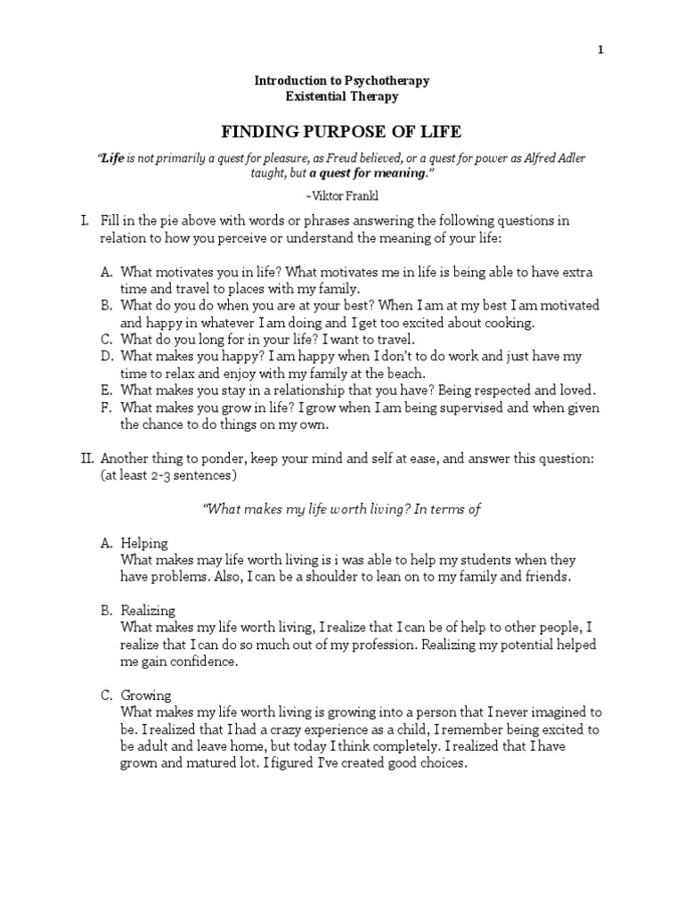 Existential Therapy Activity | Download Free PDF | Psychotherapy ...