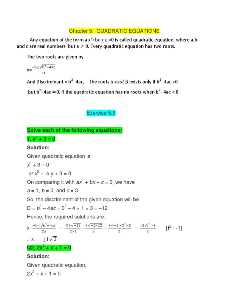 Chapter 5 Quadratic Equations 5.3 | PDF | Quadratic Equation | Mathematics