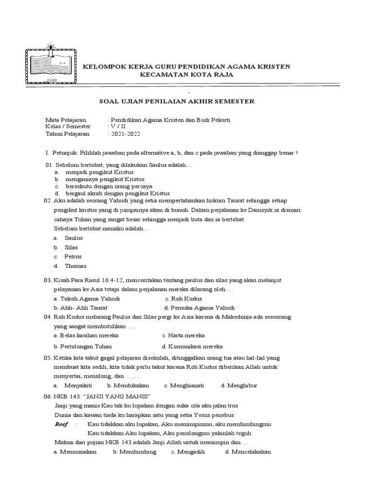 Soal KLS 5 Agama Kristen Semter 2 | PDF | Agama & Spiritualitas