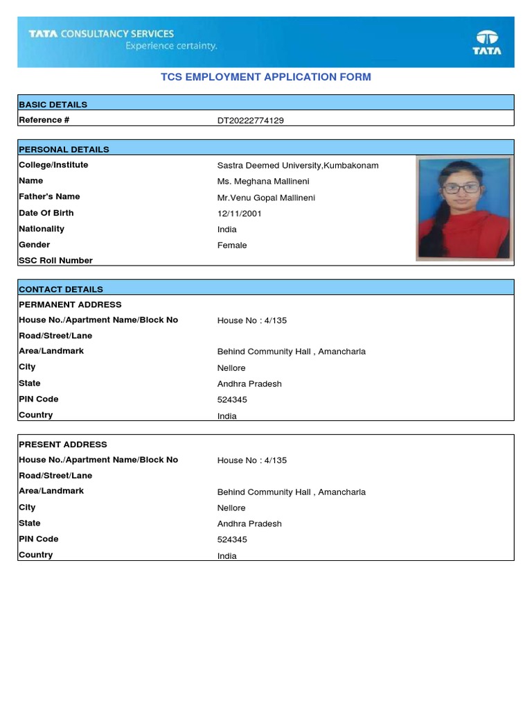 Application Form Tcs | PDF | Background Check | Justice