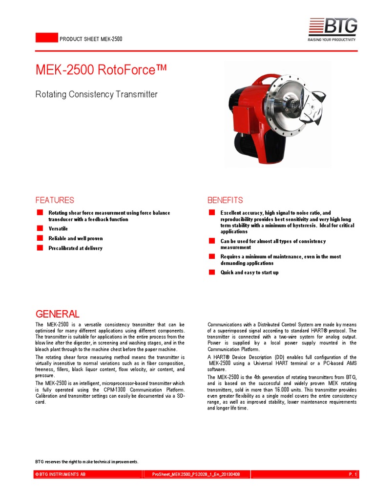 Mek-2500 Rotoforce™: Rotating Consistency Transmitter | PDF | Electric ...
