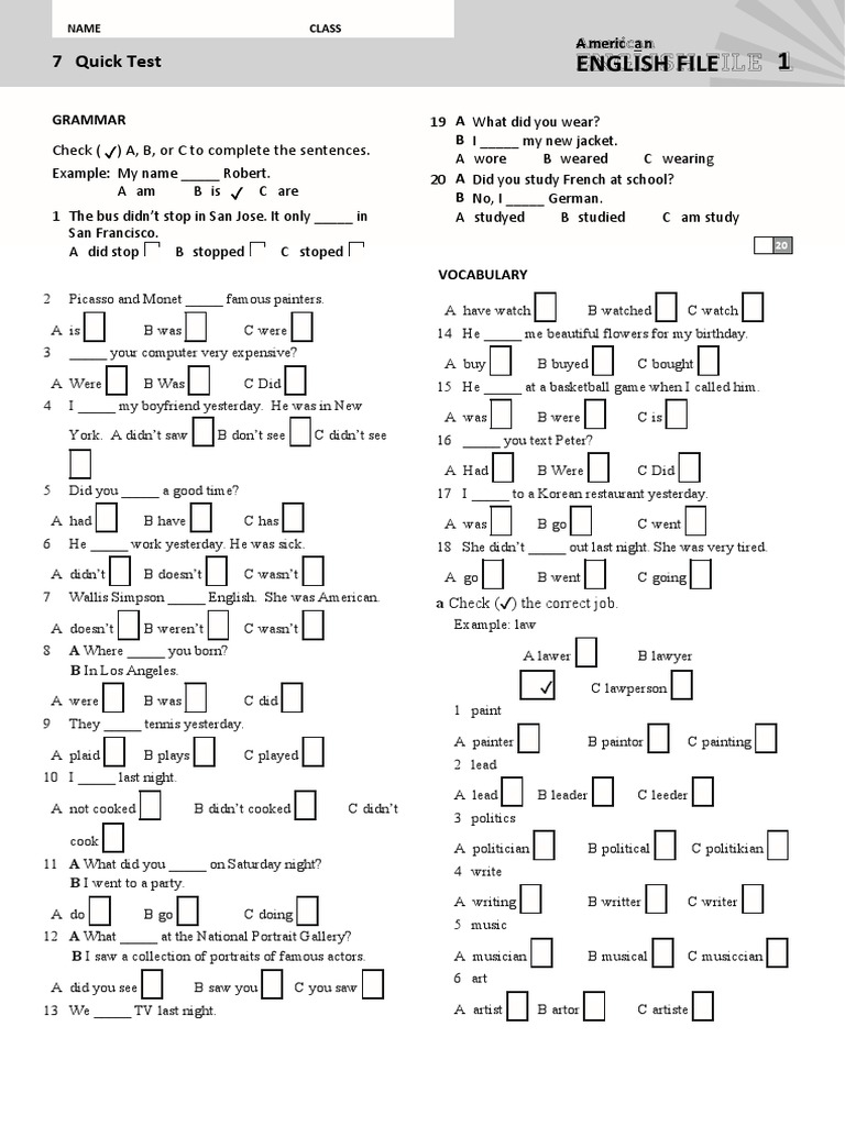 English File: 7 Quick Test | PDF | Linguistics