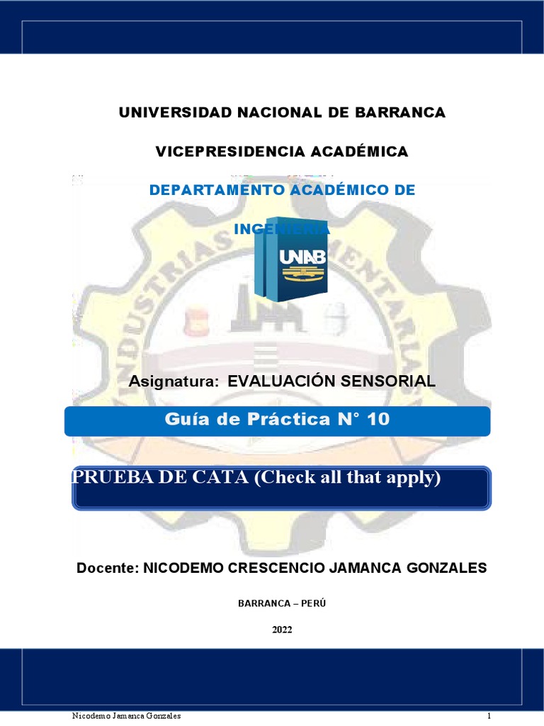 Guiade Practica Nro 10 | PDF | Evaluación | Alimentos