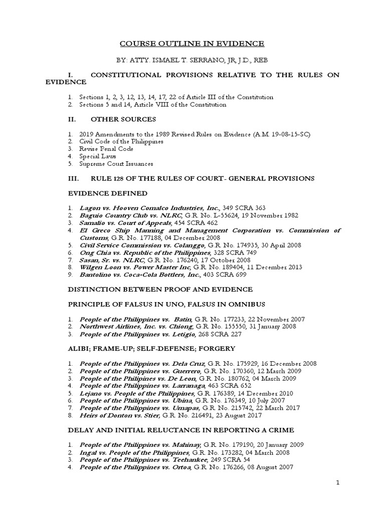 Course Outline in Evidence | PDF | Judiciaries | Public Law