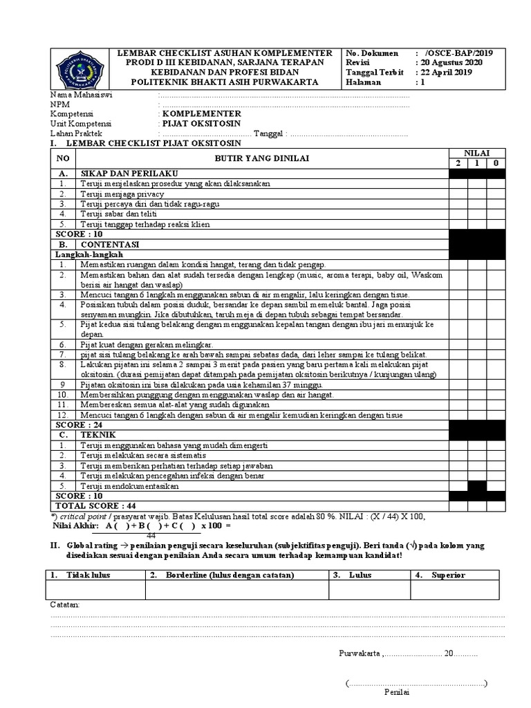 Fix Lembar Checlist Pijat Oksitosin Anc | PDF