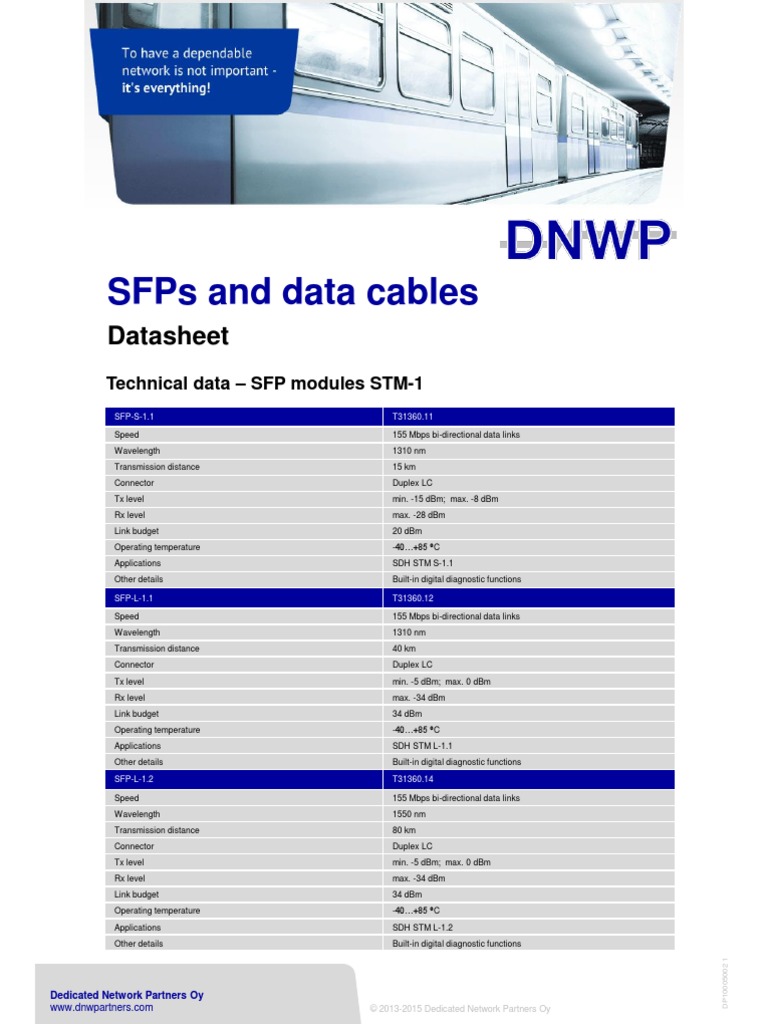Sfps and Data Cables: Datasheet | PDF | Electronics | Computer Networking