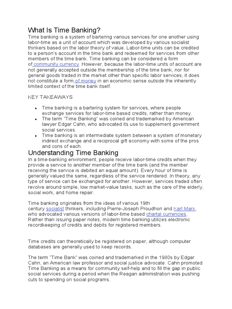 What Is Time Banking?: Community Currency of Money | PDF | Economies ...