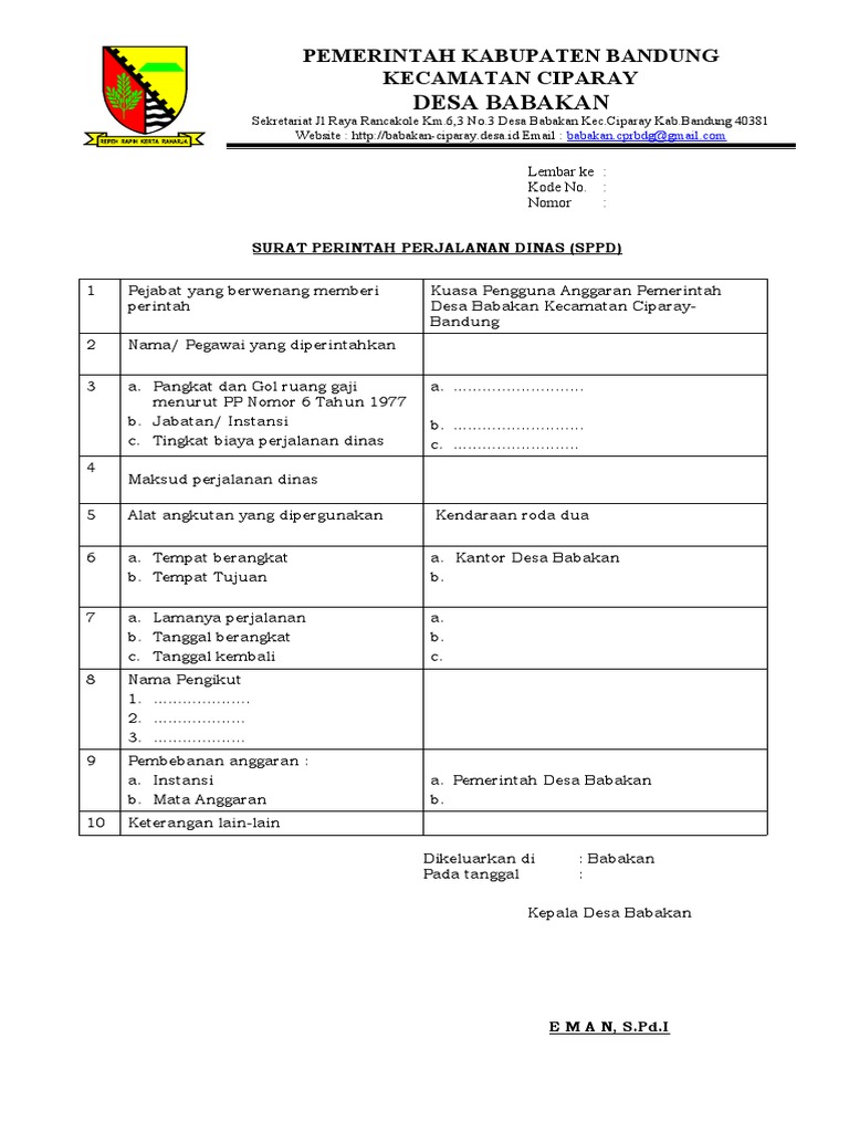 SURAT PERINTAH PERJALANAN DINAS (SPPD) Bimtek Pendataan Penduduk Non ...