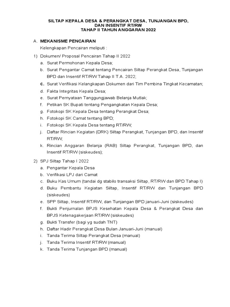 Mekanisme Pengajuan Siltap Tahap II 2022 | PDF
