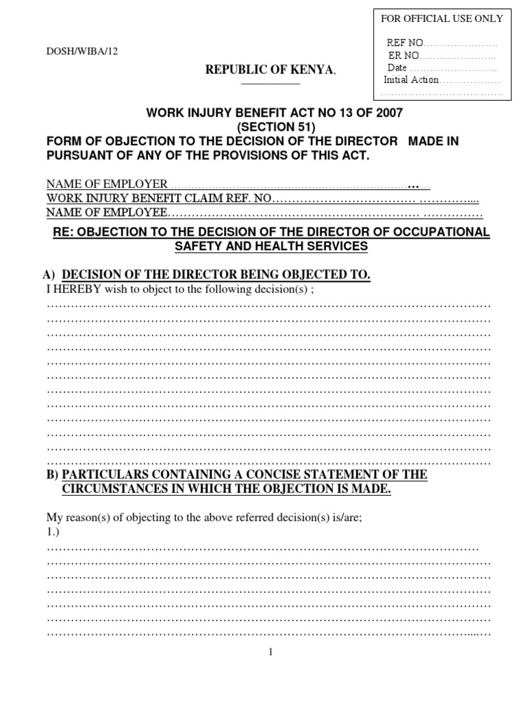 Objection Form for Work Injury Benefits | PDF | Justice | Crime & Violence