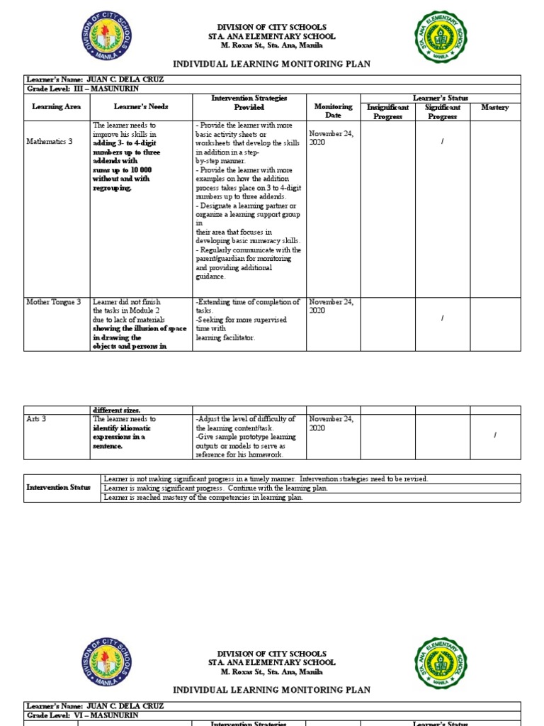 Individual Learning Monitoring Plan 2021 (1) | PDF | Learning ...