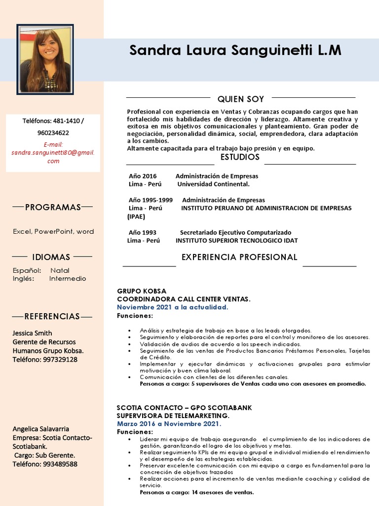 CV - Sandra Sanguinetti | PDF | Centro de llamadas | Planificación