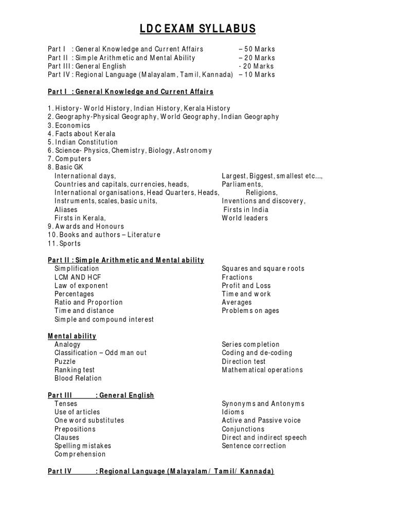 LDC Exam Syllabus: Part I: General Knowledge and Current Affairs | PDF ...