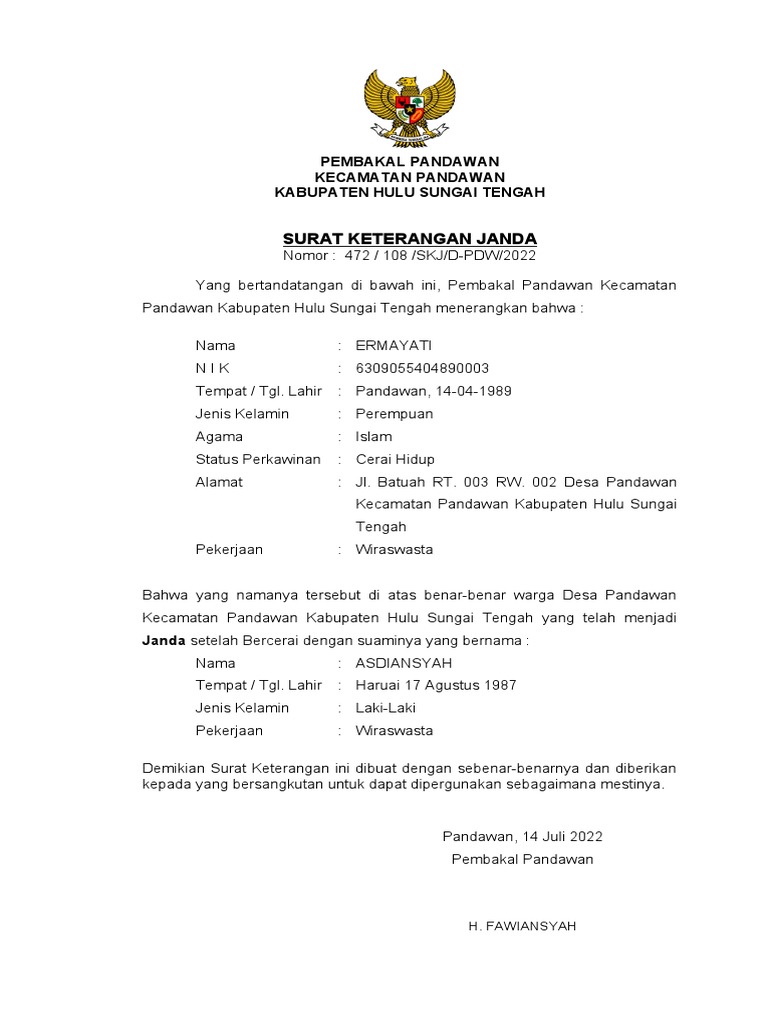 Surat Keterangan Janda | PDF