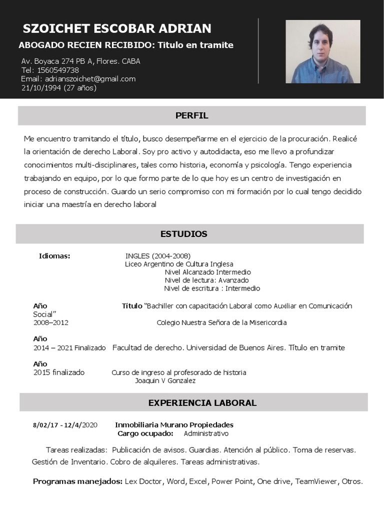 CV-Adrian Szoichet Escobar | PDF