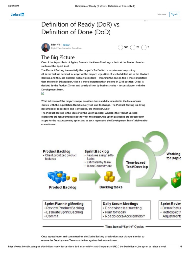 Definition of Ready (DoR) vs. Definition of Done (DoD) | PDF | Scrum ...