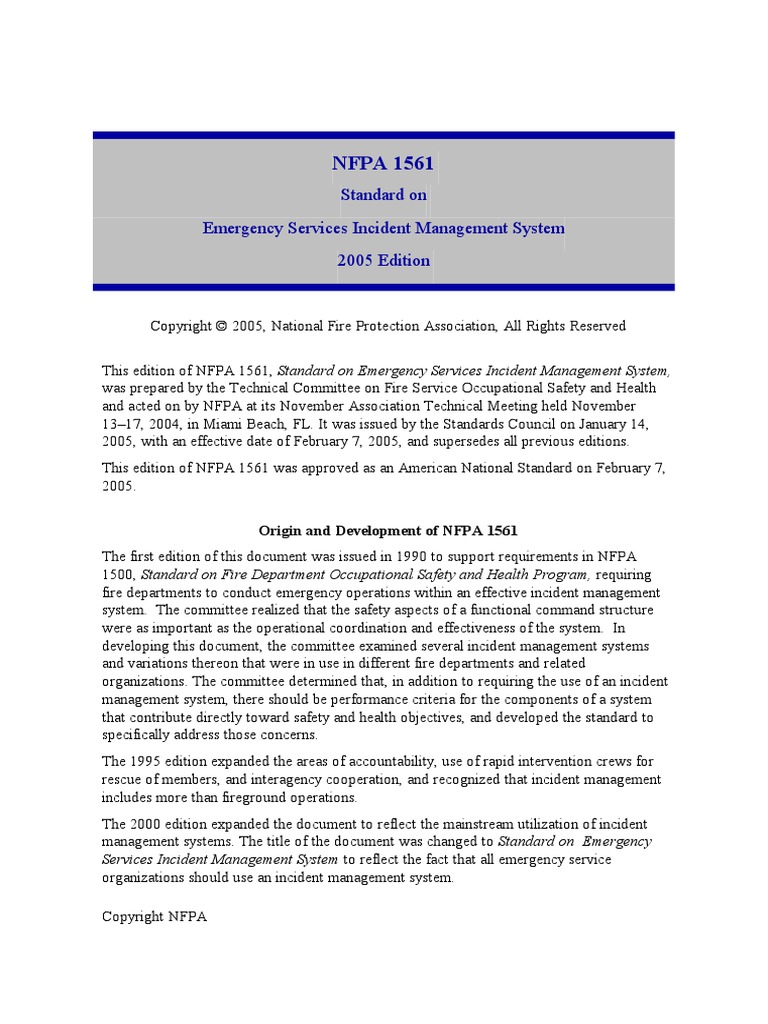 NFPA 1561: Standard On Emergency Services Incident Management System ...