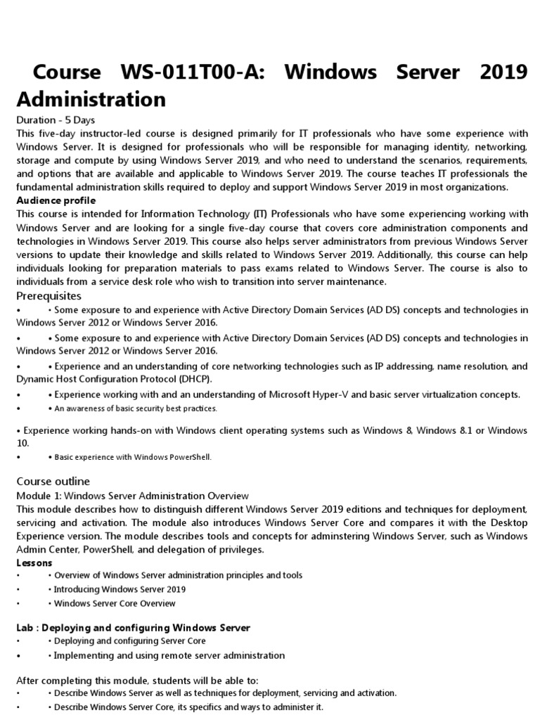 Windows Server 2019 Administration Course | PDF | Active Directory ...