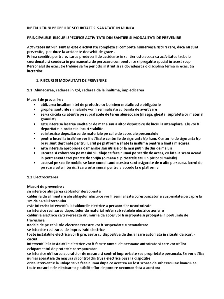 Instructiuni Proprii de SSM | PDF