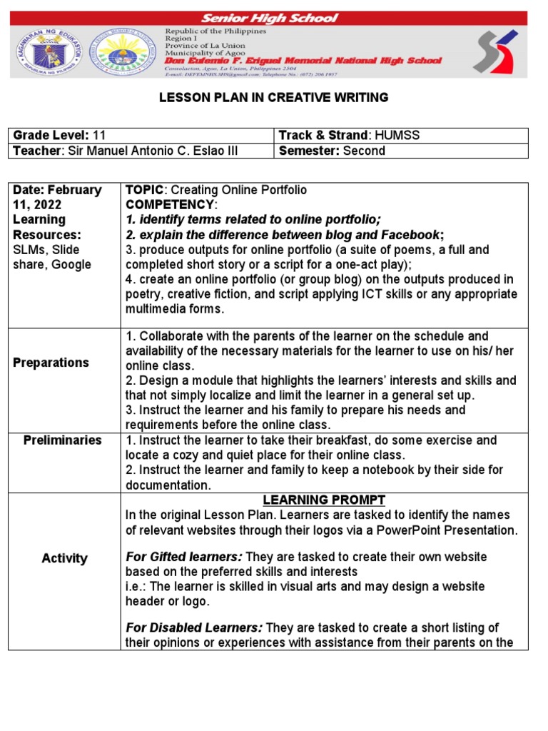 Lesson Plan For Gifted Learners | PDF | Learning | Blog