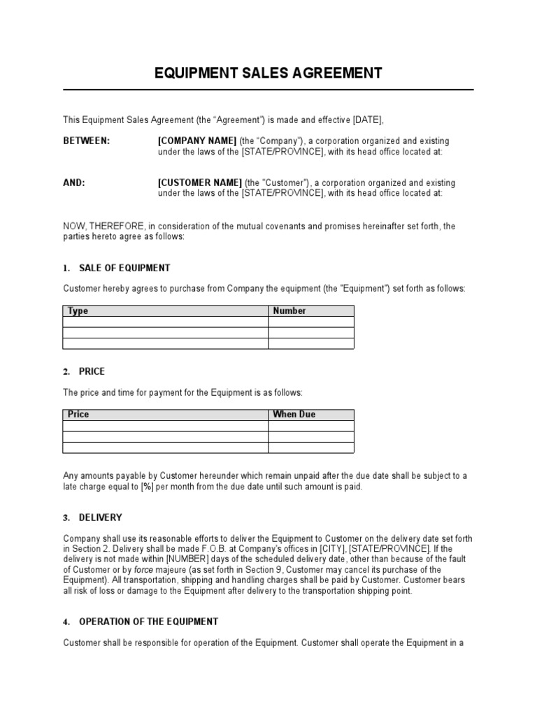 Equipment Sales Agreement Template | PDF | Damages | Legal Liability