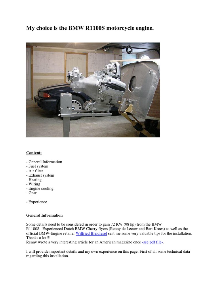 My Choice Is The BMW R1100S Motorcycle Engine.: Content | PDF | Engines ...