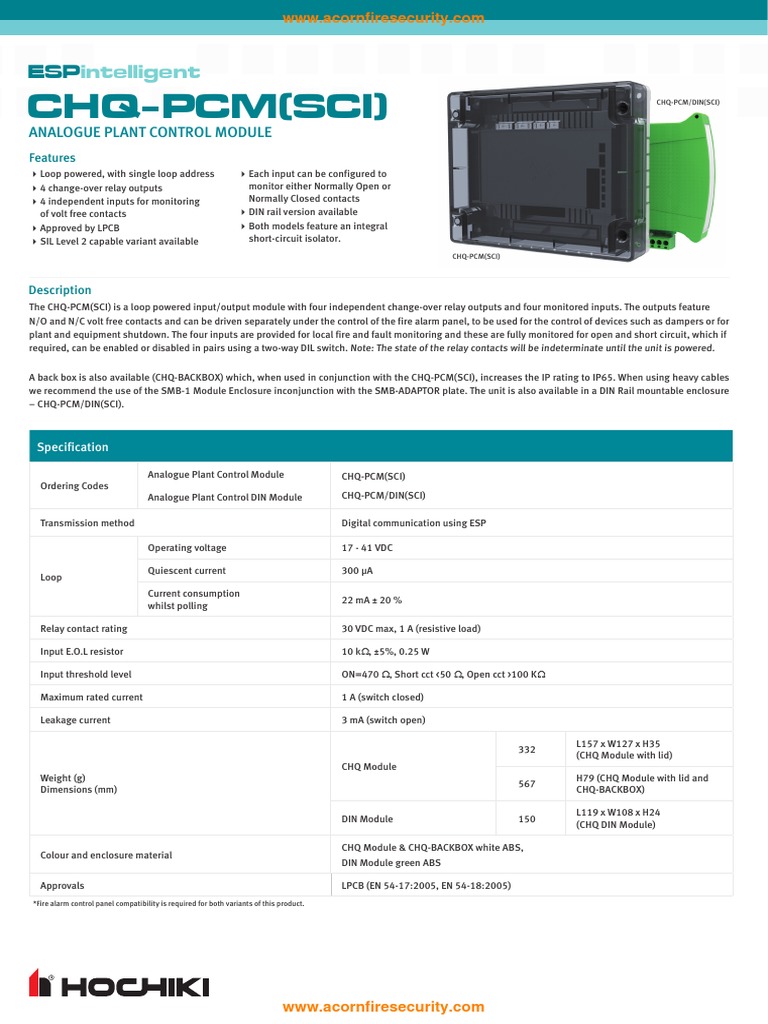 1 (B) Control Module - CHQ PCM (SCI) Hochiki | PDF | Relay | Switch