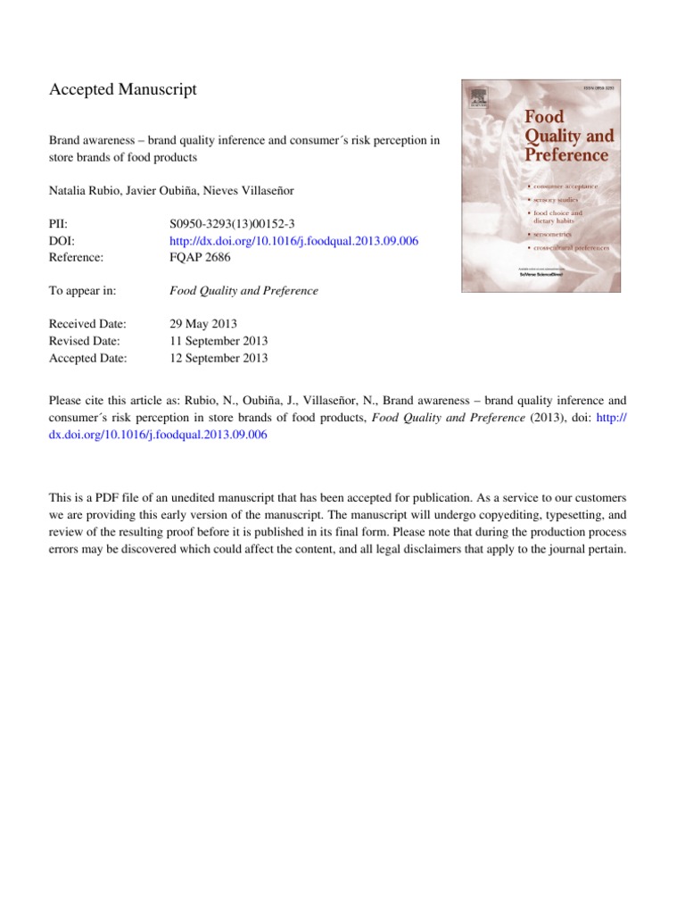 Brand Awareness-Brand Quality Inference and Consumer's Risk Perception ...