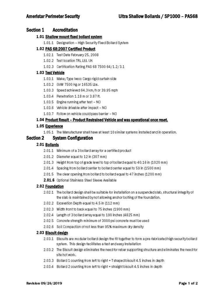 Specification for an Ultra Shallow Bollard System Meeting PAS 68 ...
