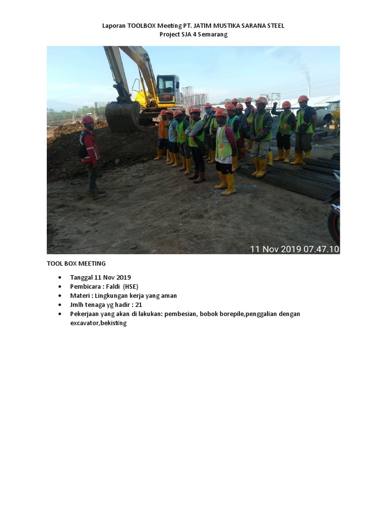 Laporan TOOLBOX Meeting HSE Jatim Steel | PDF